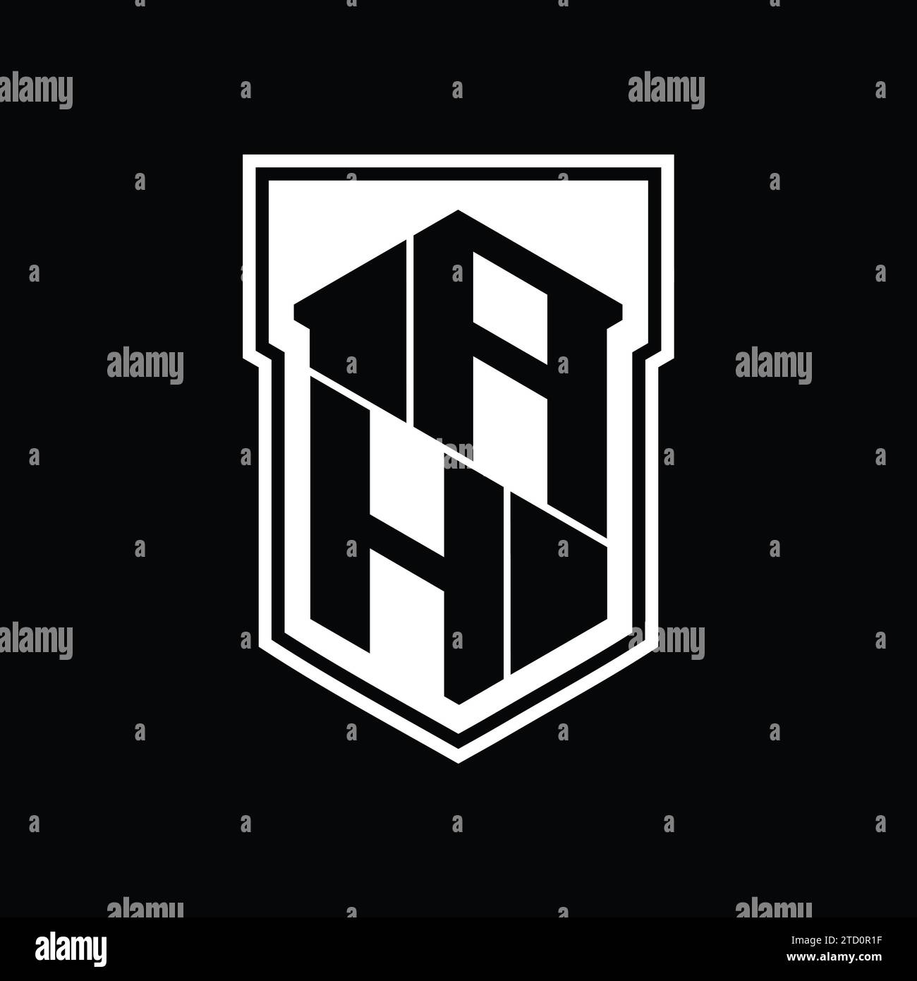 AH Letter Logo monogram hexagon geometric up and down inside shield isolated style design ...