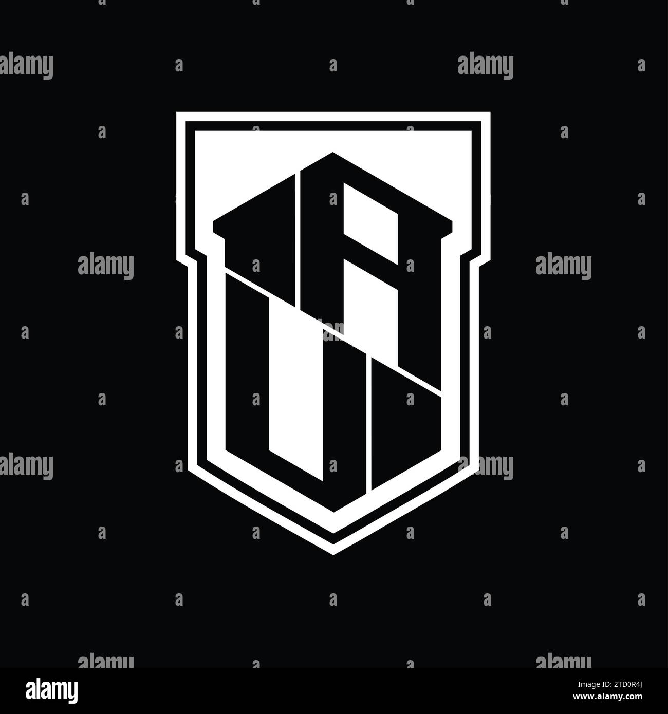 AU Letter Logo monogram hexagon geometric up and down inside shield isolated style design ...