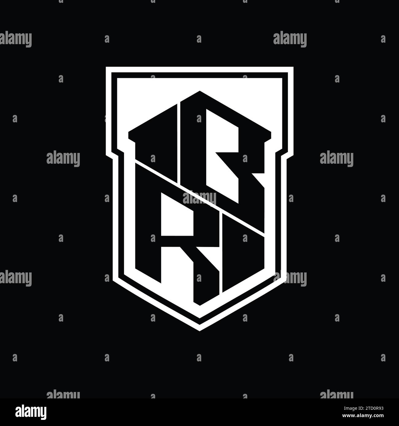 BR Letter Logo monogram hexagon geometric up and down inside shield isolated style design ...
