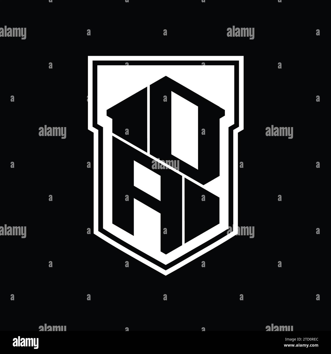 DA Letter Logo monogram hexagon geometric up and down inside shield ...