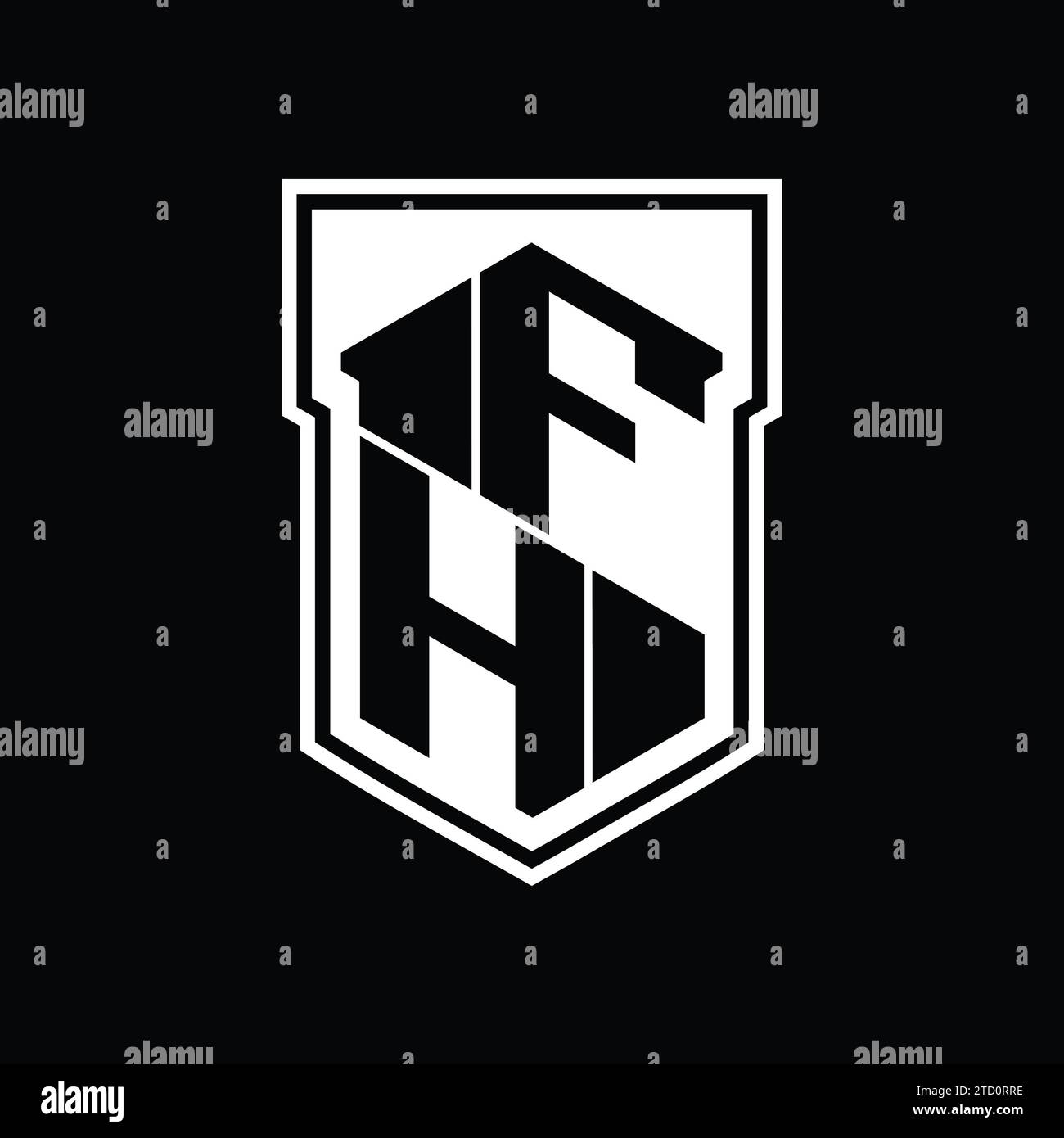 FH Letter Logo monogram hexagon geometric up and down inside shield ...