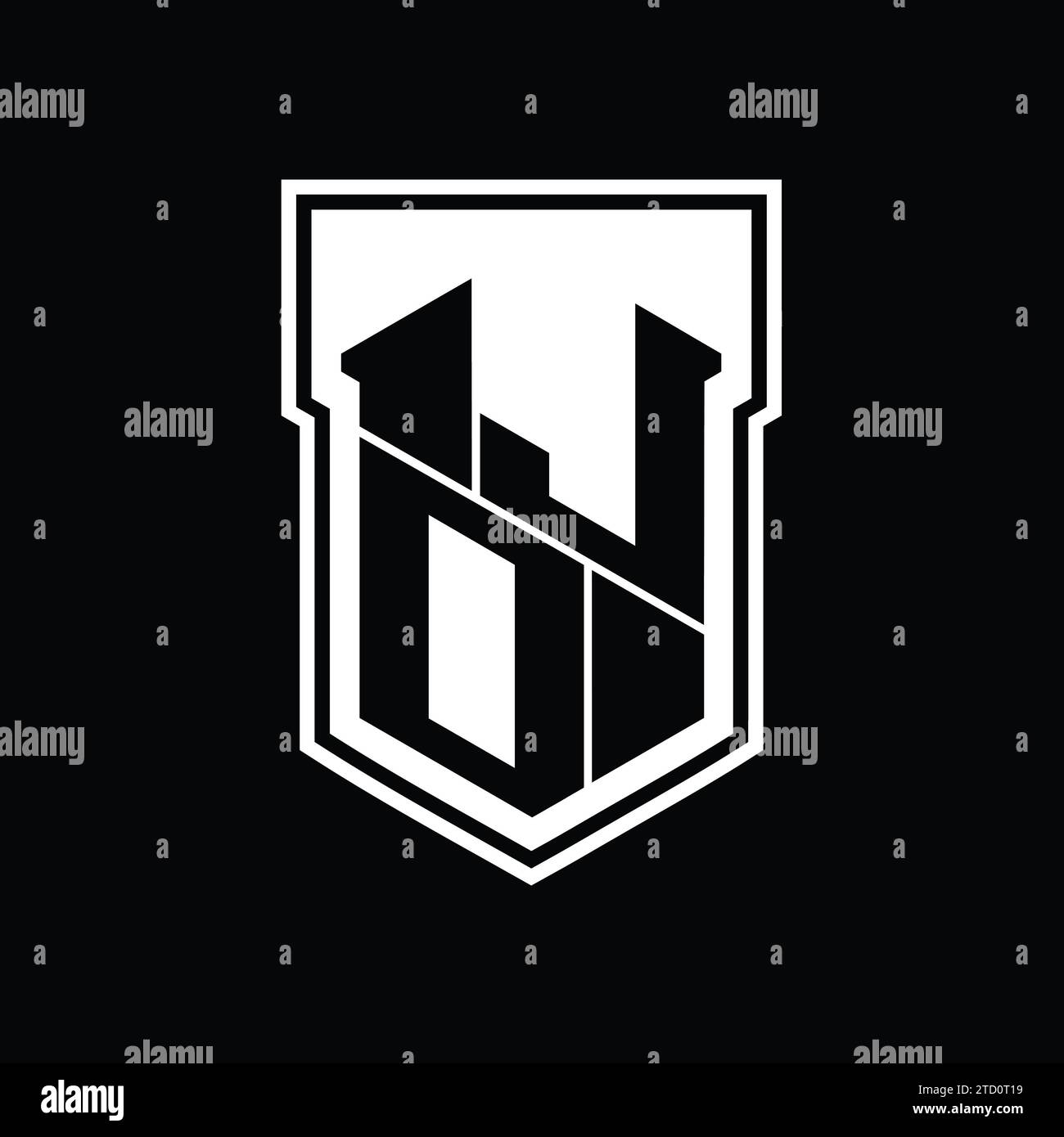 JD Letter Logo monogram hexagon geometric up and down inside shield isolated style design ...