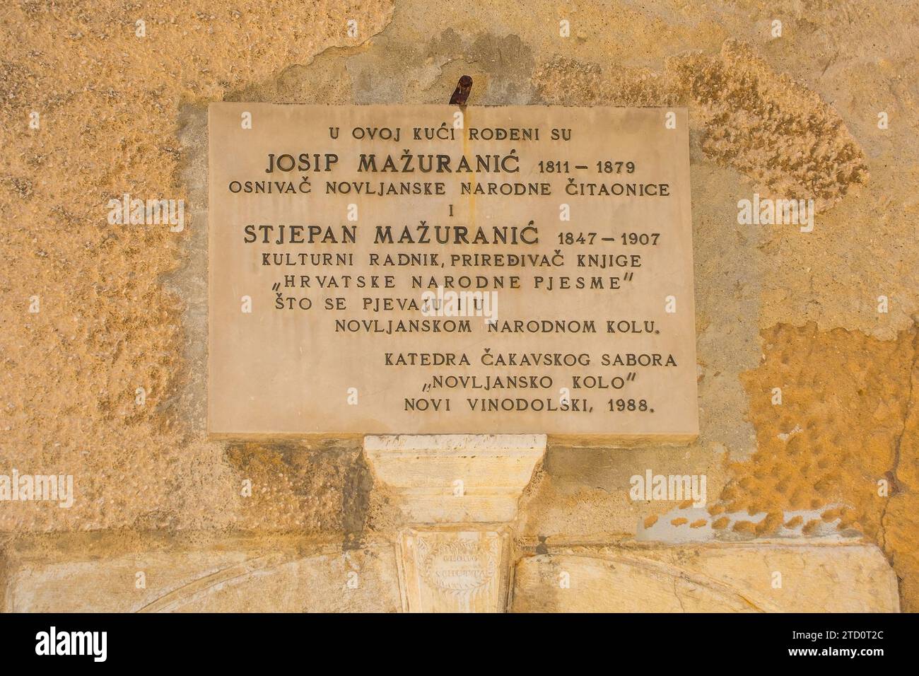 A plaque outside the birth house of Canon Josip Mazuranic, founder of ...
