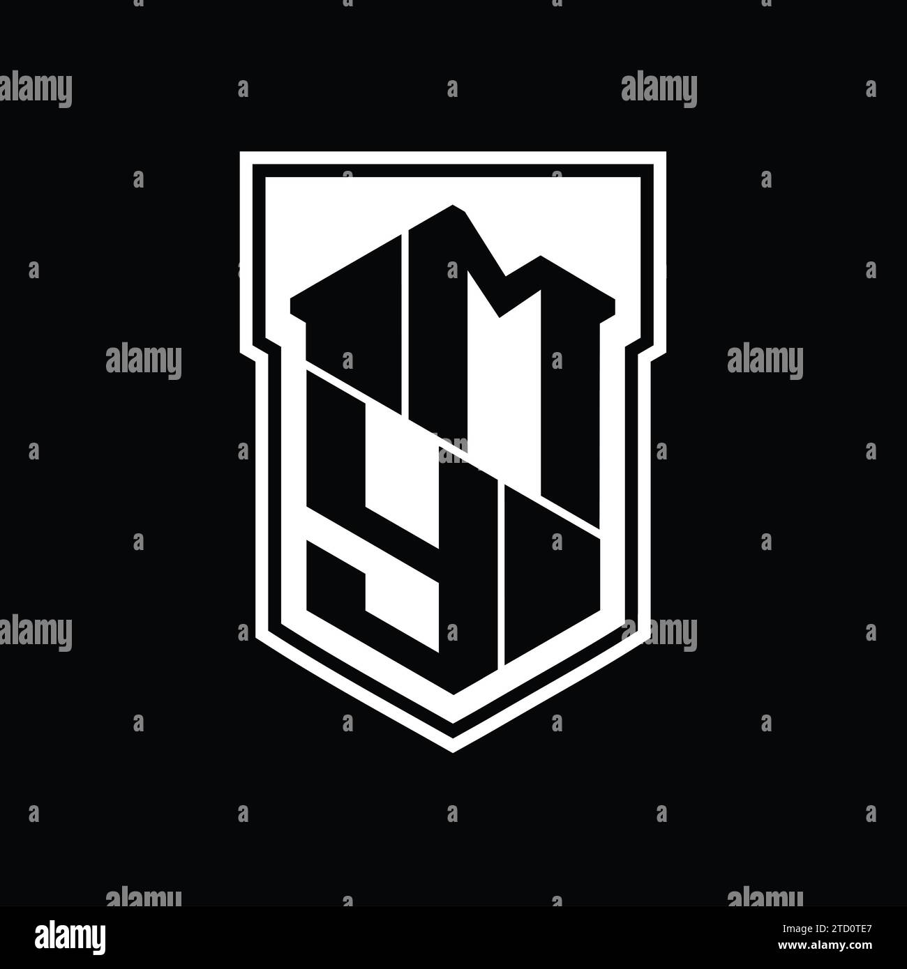 MY Letter Logo monogram hexagon geometric up and down inside shield isolated style design ...