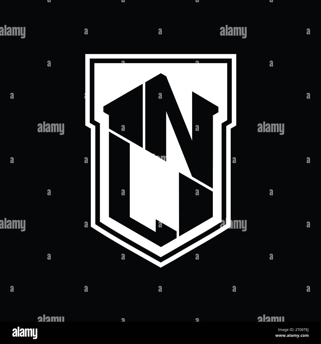NL Letter Logo monogram hexagon geometric up and down inside shield ...