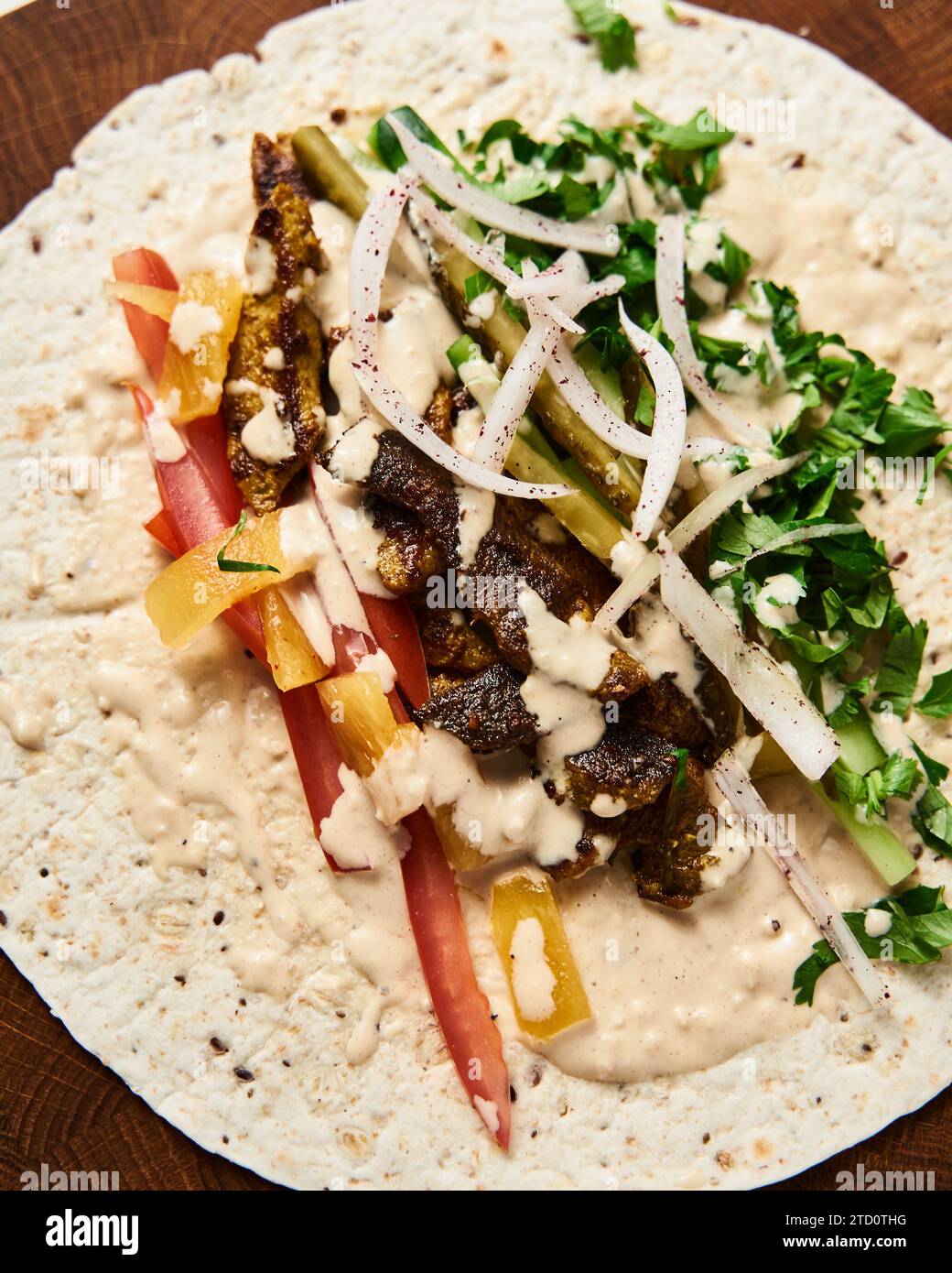 Beef and Lamb Lebanese style shawarma with onions, greens and ...