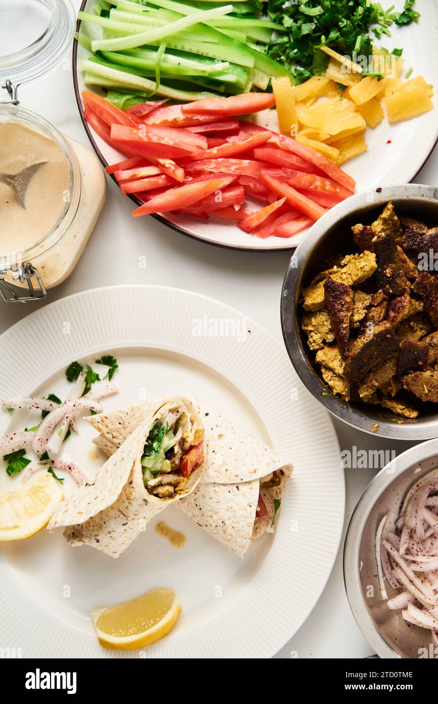 Beef and Lamb Lebanese style shawarma with onions, greens and ...
