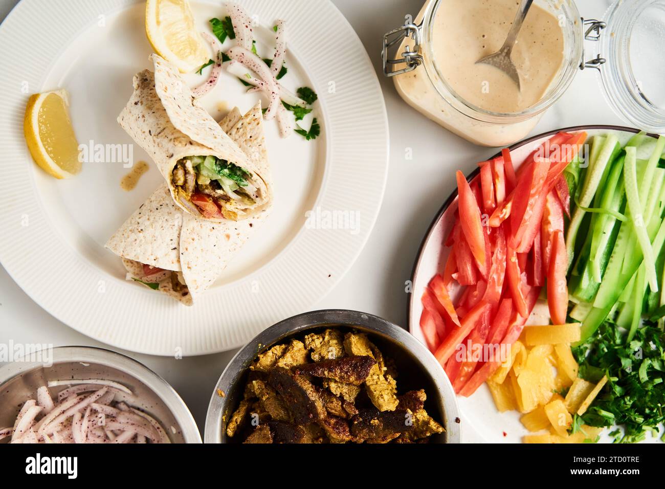 Beef and Lamb Lebanese style shawarma with onions, greens and ...