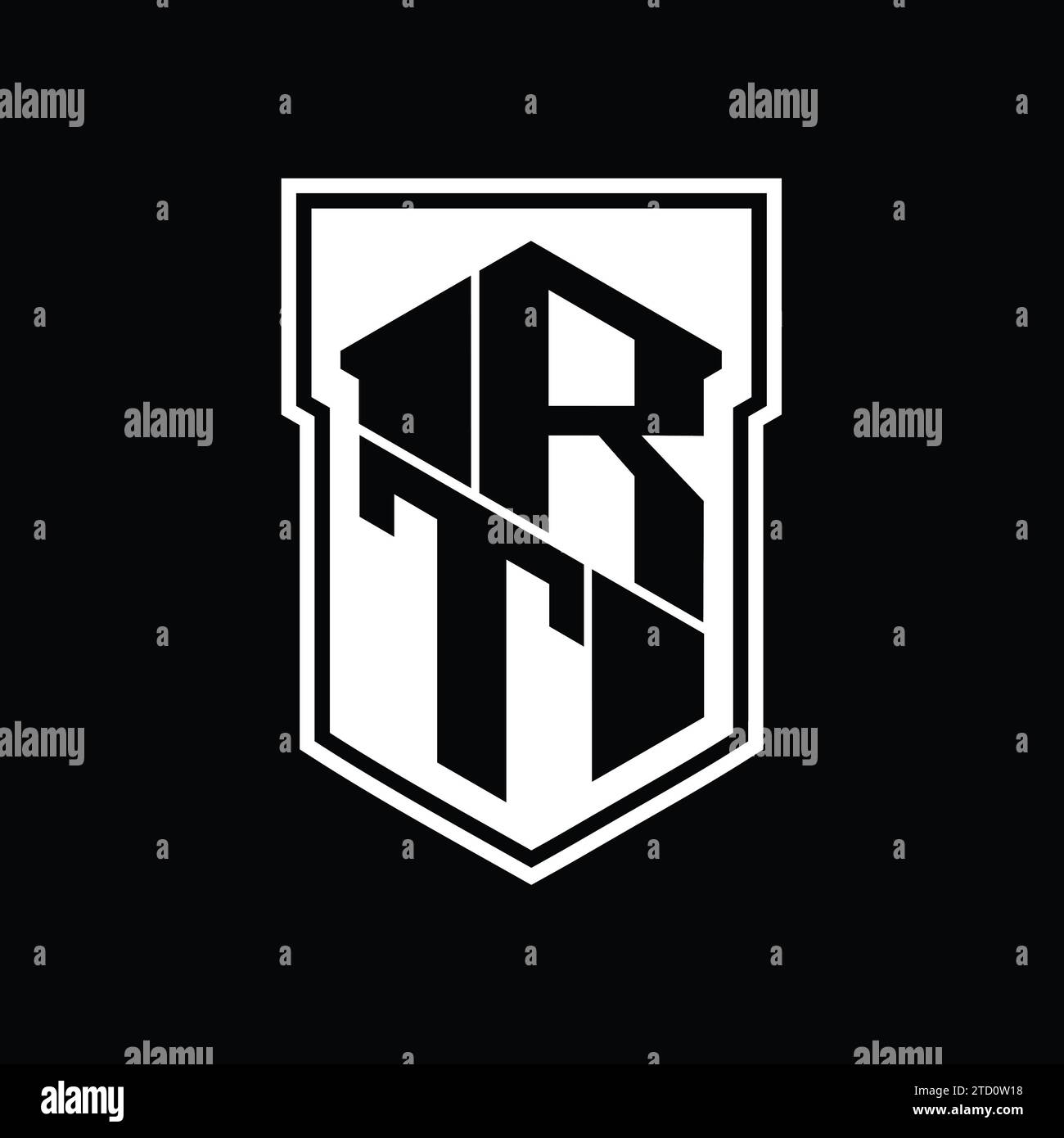 RT Letter Logo monogram hexagon geometric up and down inside shield ...