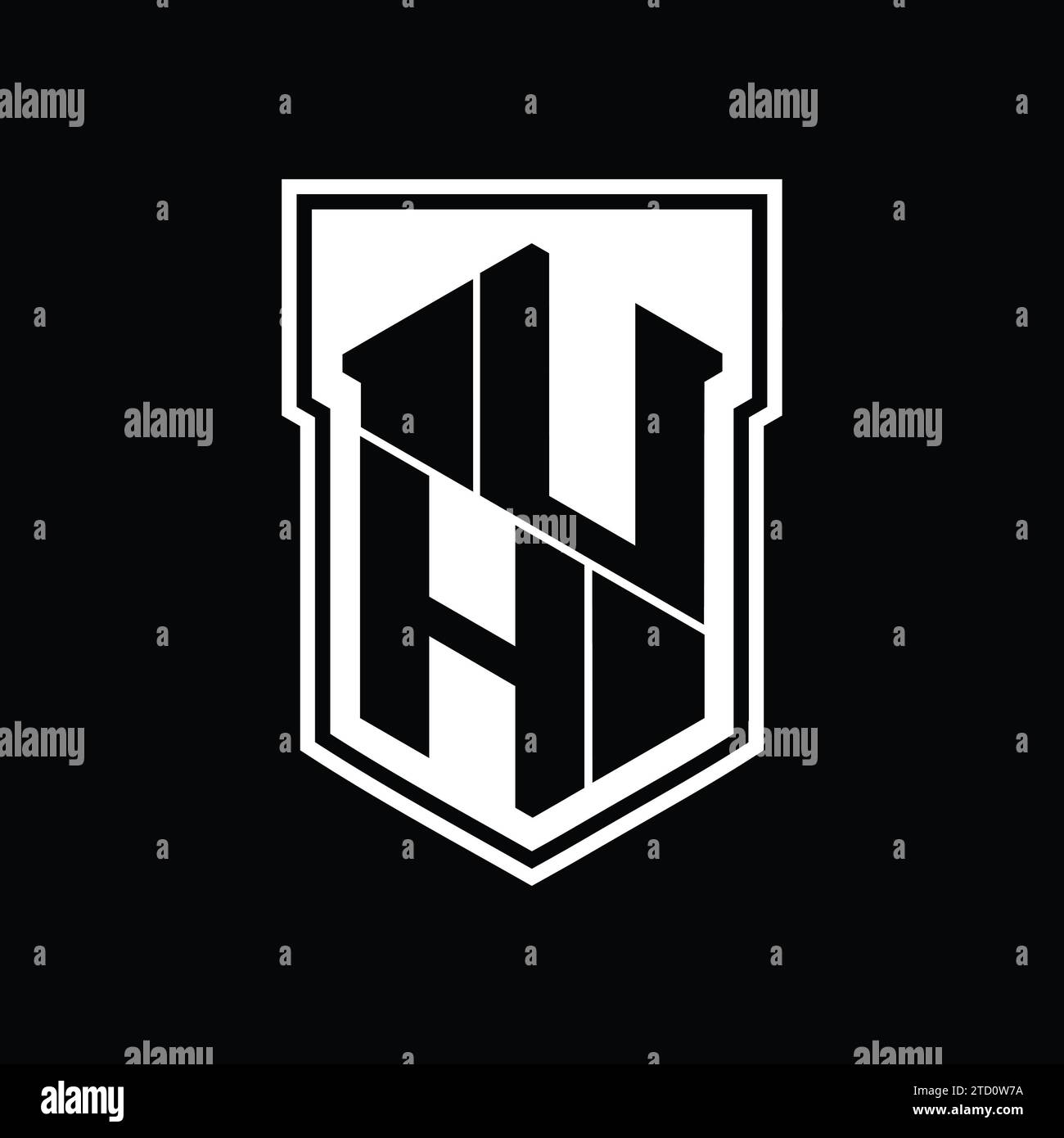 UH Letter Logo monogram hexagon geometric up and down inside shield ...