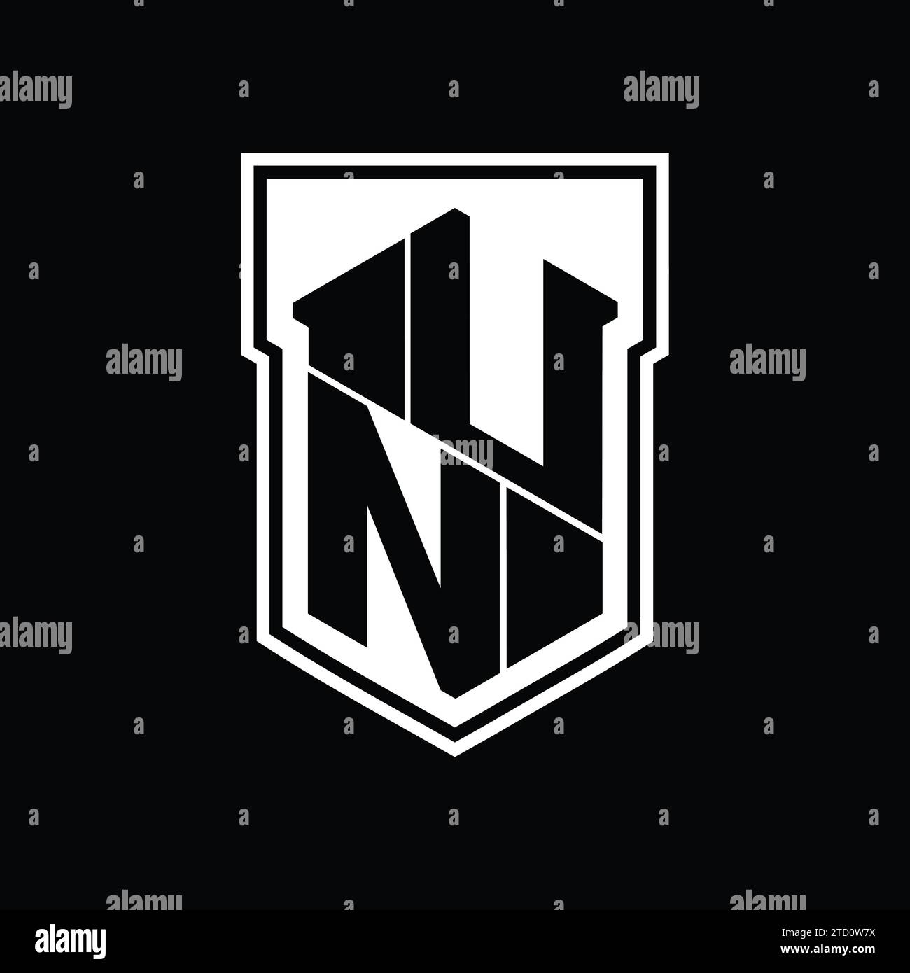 UN Letter Logo monogram hexagon geometric up and down inside shield isolated style design ...