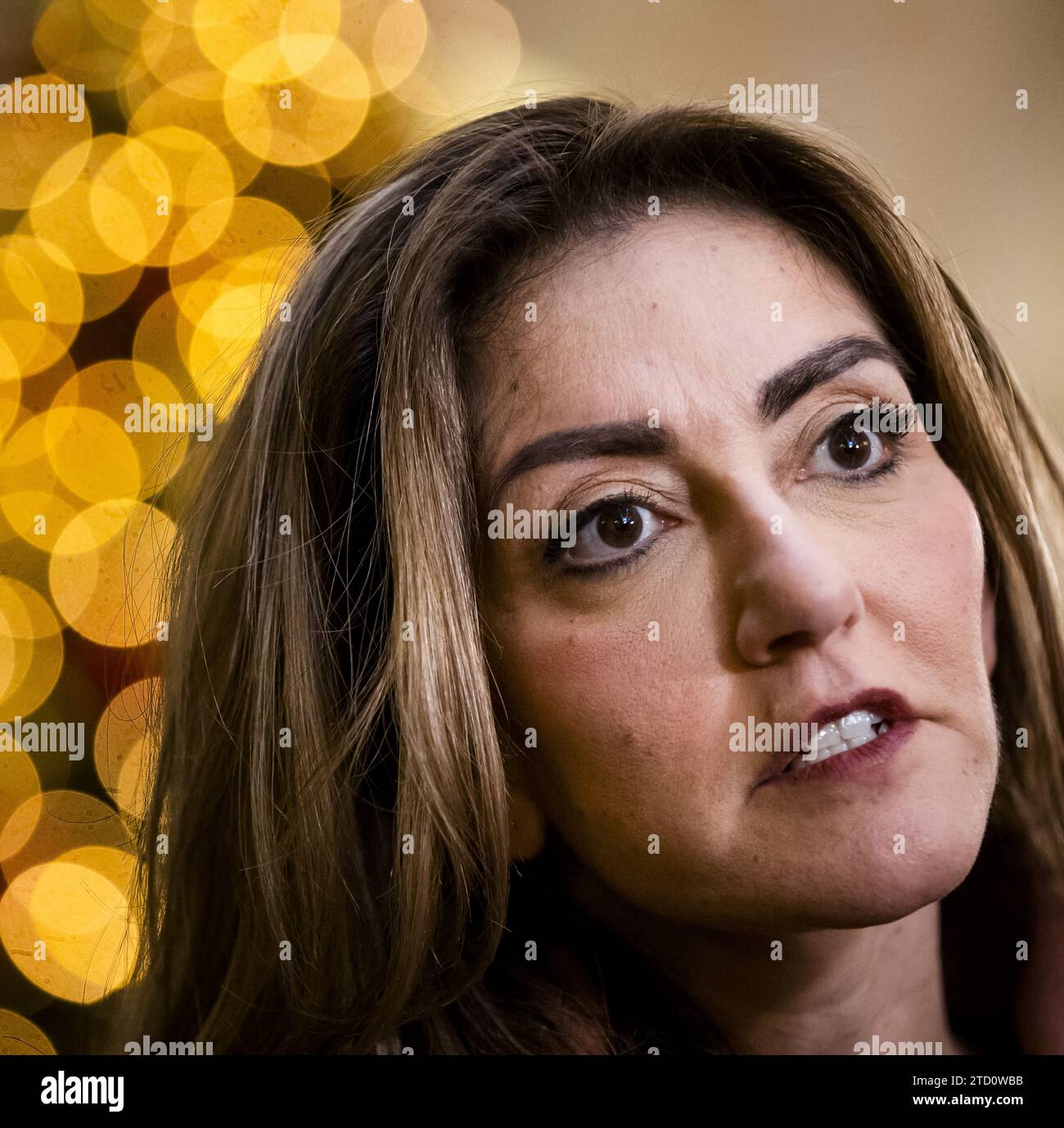 THE HAGUE - Dilan Yesilgoz, outgoing Minister of Justice and Security, speaks to the press after ...