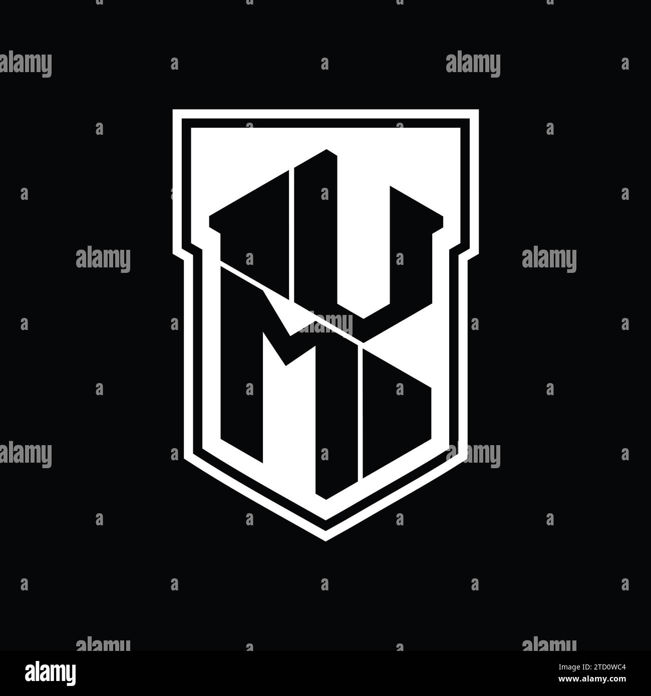 VM Letter Logo monogram hexagon geometric up and down inside shield isolated style design ...