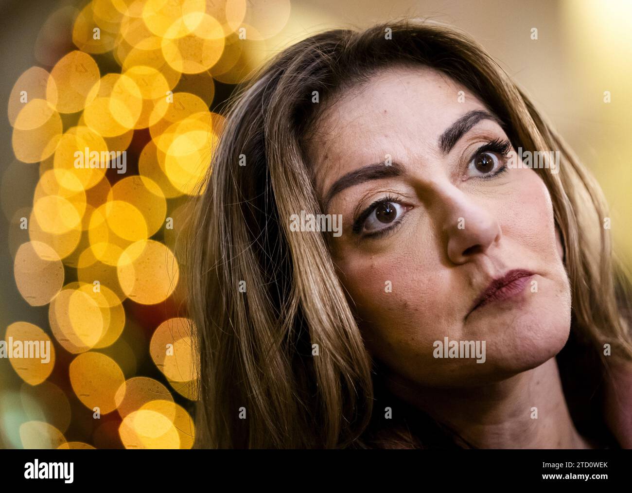 THE HAGUE - Dilan Yesilgoz, outgoing Minister of Justice and Security, speaks to the press after ...