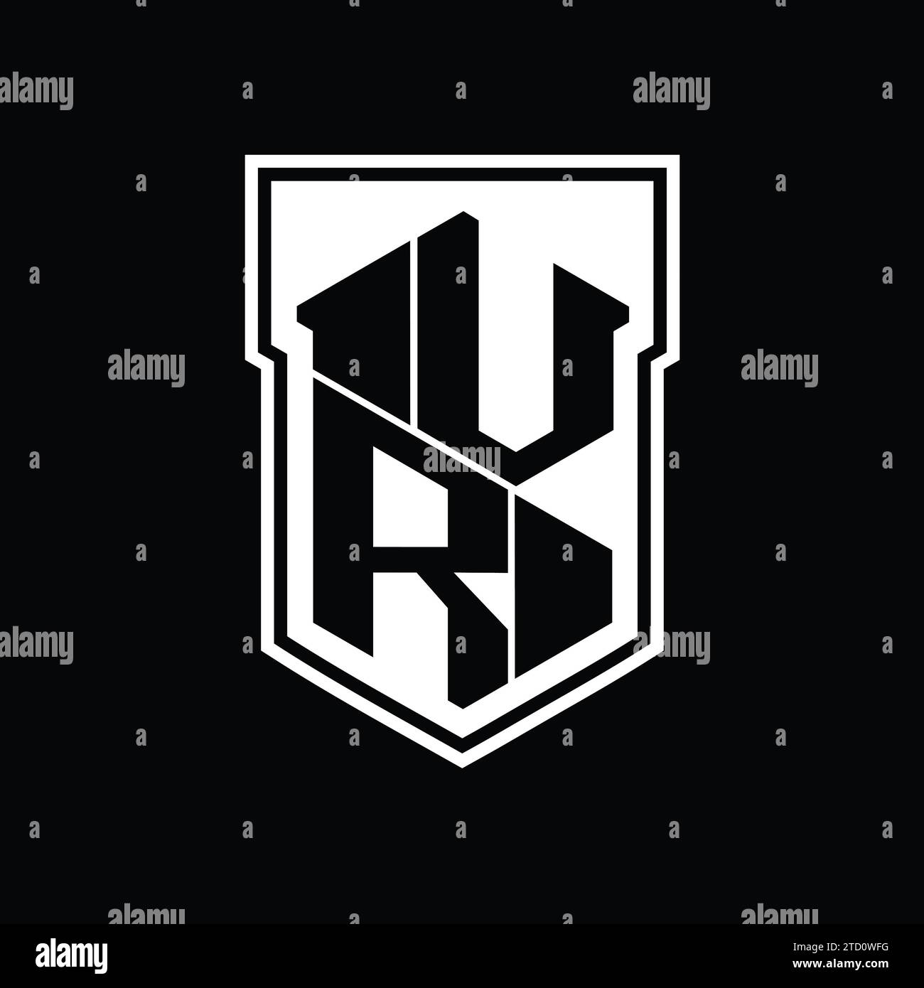 VR Letter Logo monogram hexagon geometric up and down inside shield isolated style design ...