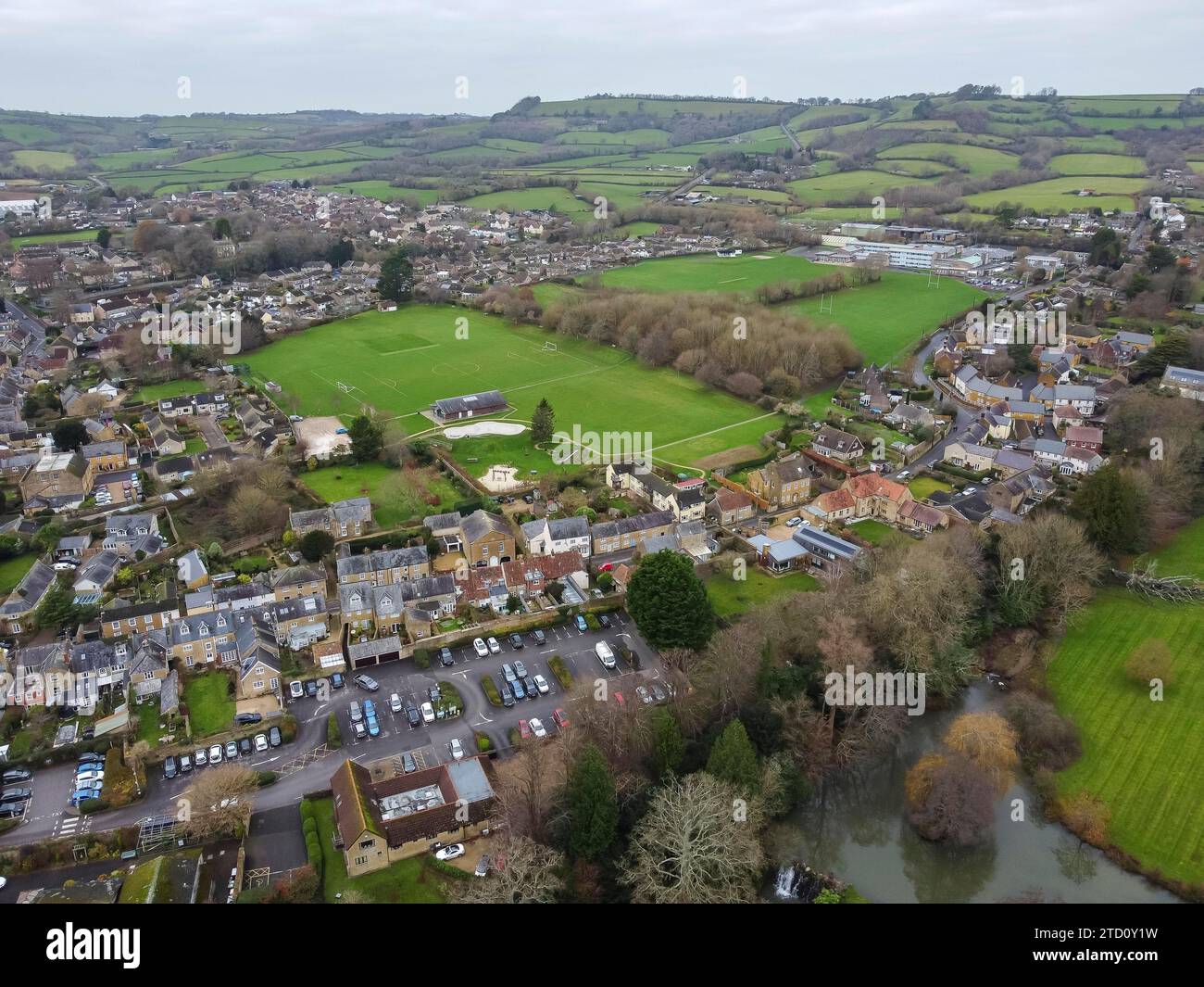 Beaminster, Dorset, UK. 15th December 2023. UK Weather. Aerial view of ...