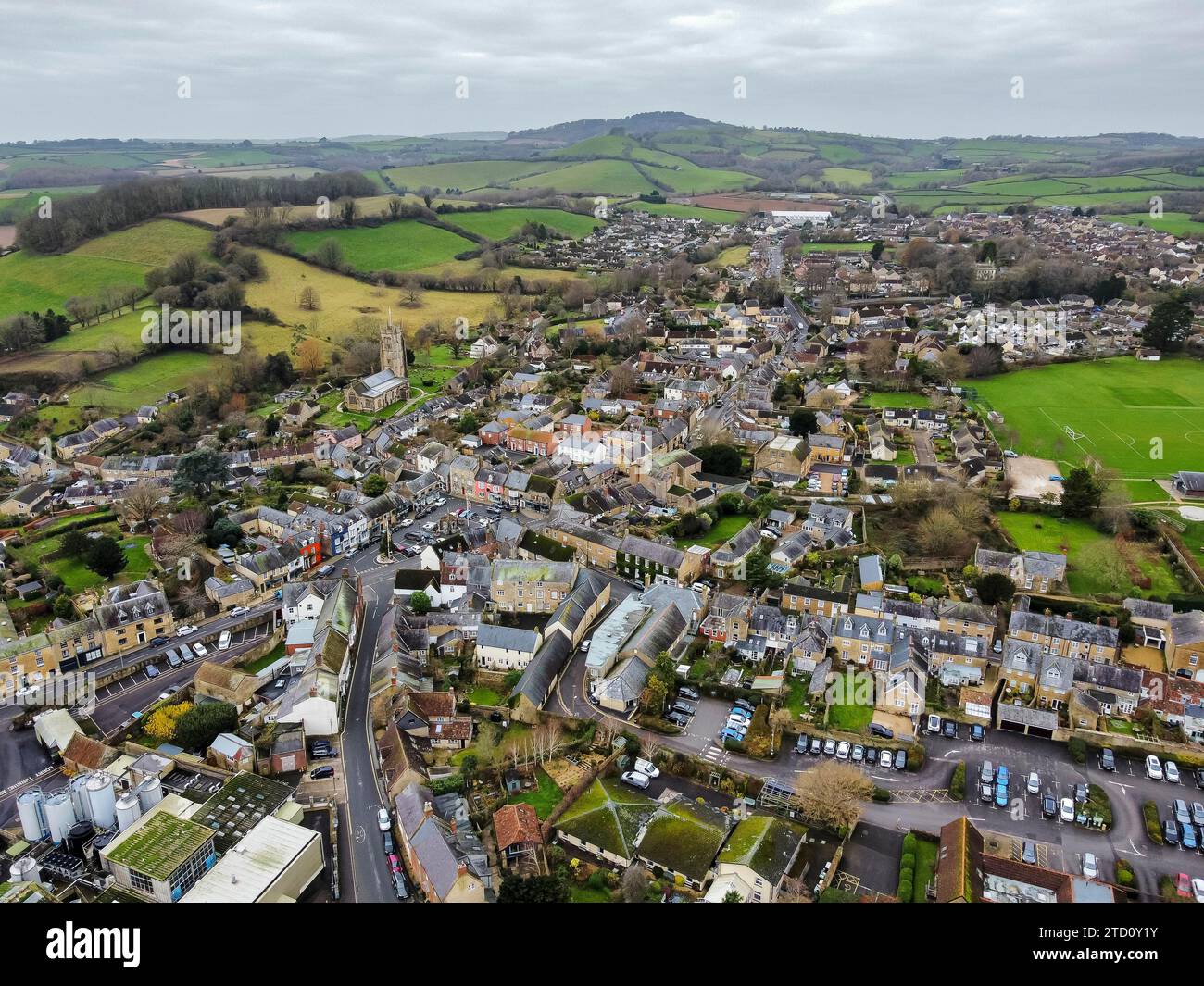 Beaminster, Dorset, UK. 15th December 2023. UK Weather. Aerial view of ...