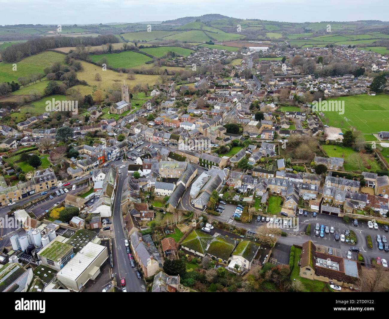 Beaminster, Dorset, UK. 15th December 2023. UK Weather. Aerial view of ...