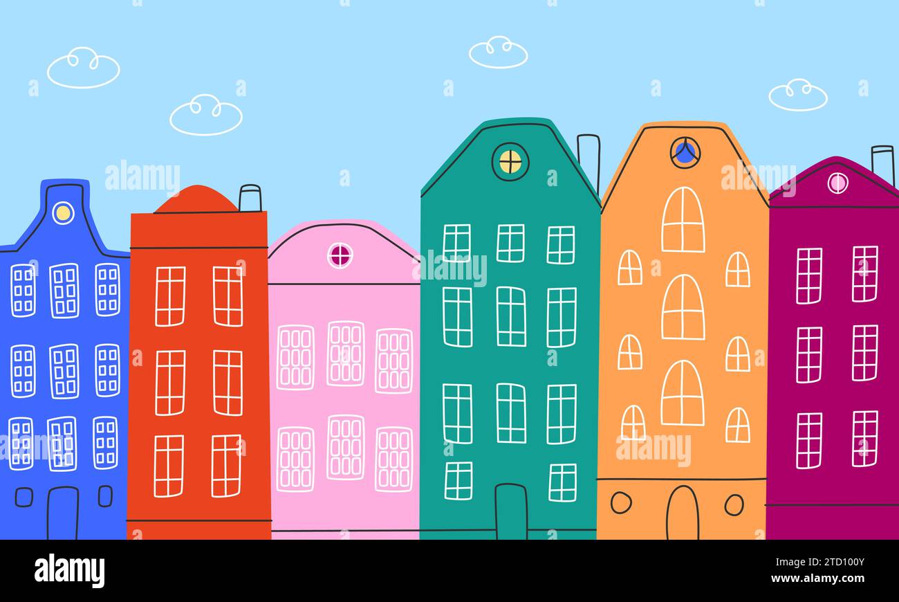A set of doodle canal houses.Buildings pattern Stock Vector Image & Art ...