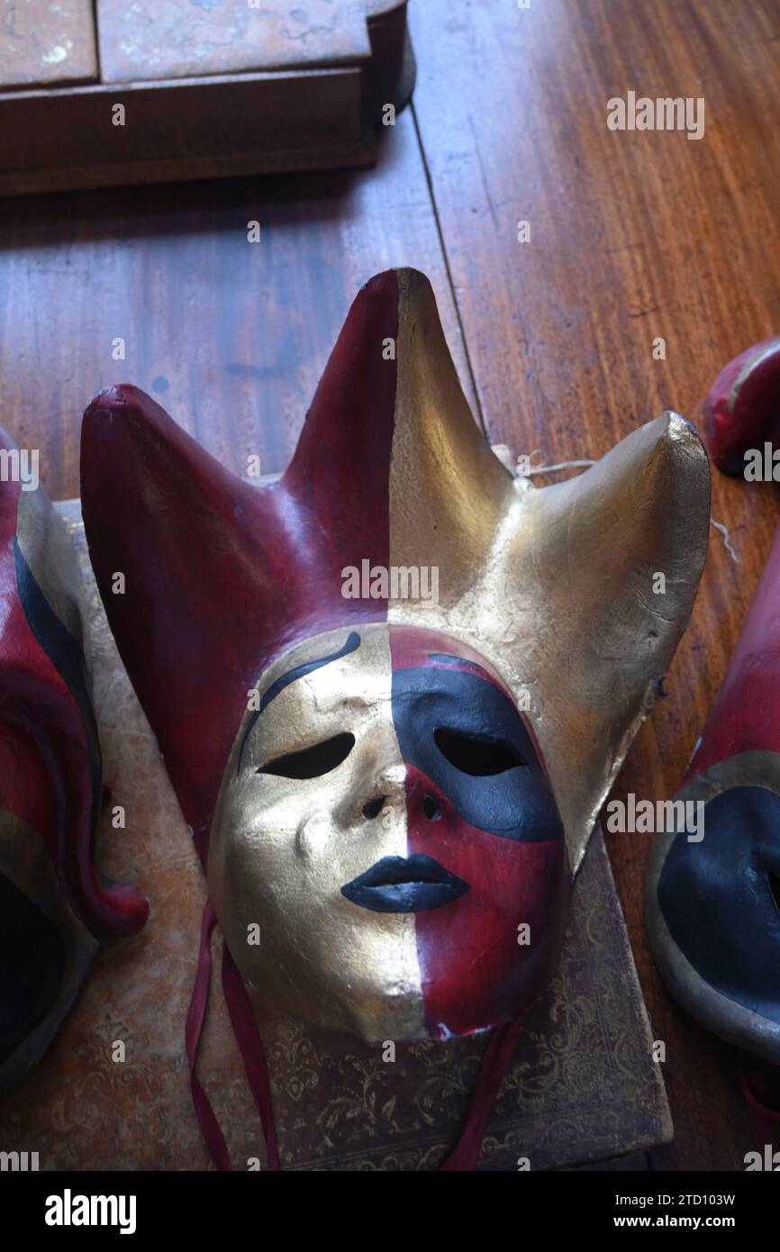 painted face masks, kentwell hall Stock Photo - Alamy