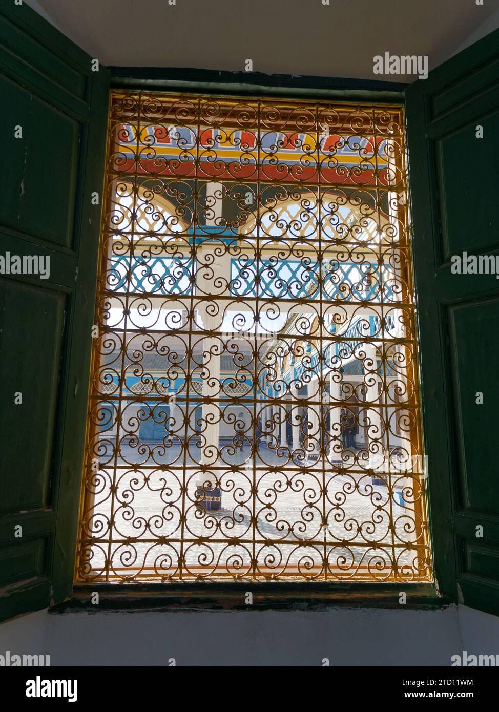 Elegant window in the Bahia Palace interior in the city of Marrakesh ...