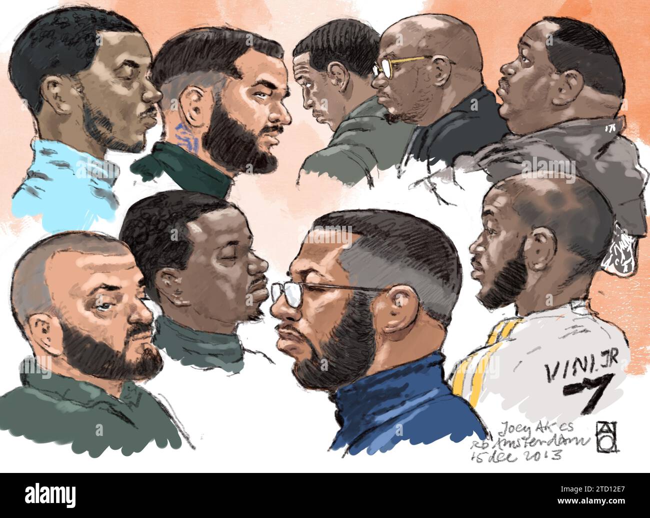 AMSTERDAM - Court drawing of Joël H. (M below) from Purmerend, alias ...