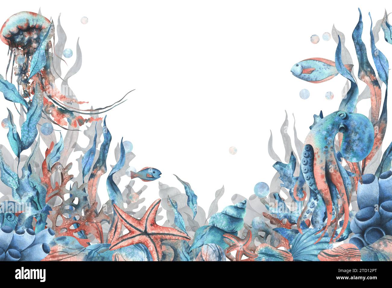 Underwater world clipart with sea animals whale, turtle, octopus ...