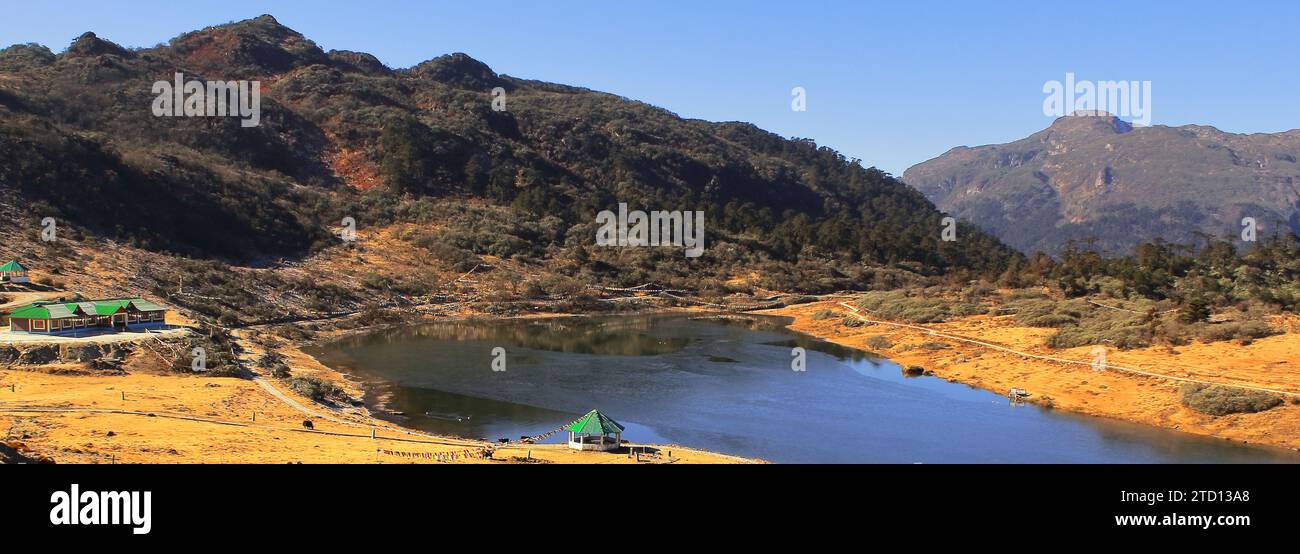 scenic alpine himalayan mountain valley and beautiful blue pt tso or ...