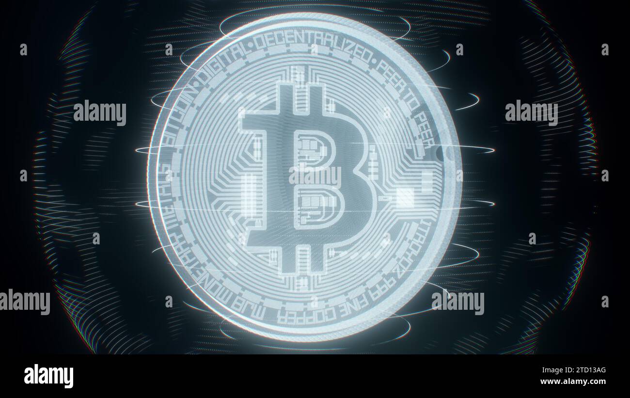 Glowing Bitcoin cryptocurrency rotating symbol with neon outlines, 4k Stock Photo - Alamy