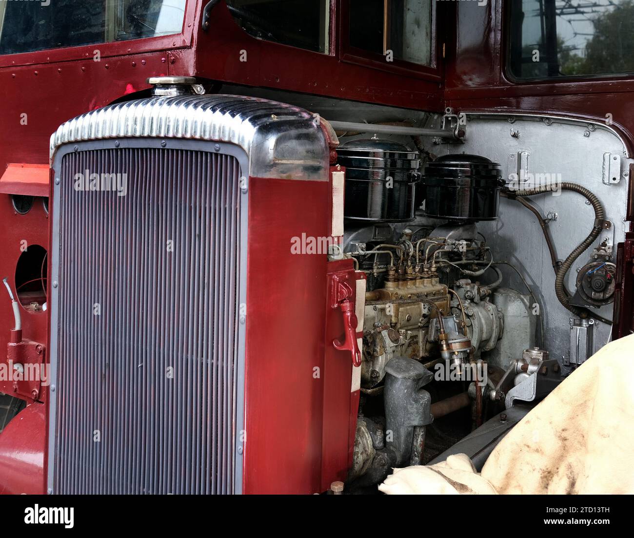 Work on vintage public transport bus engine Stock Photo - Alamy