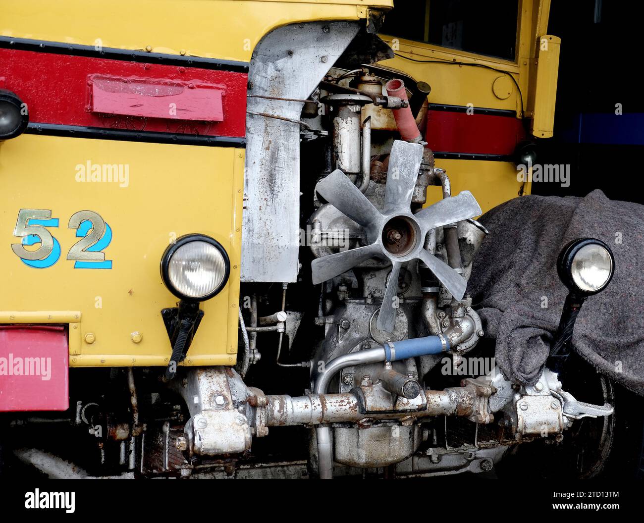 Work on vintage public transport bus engine Stock Photo - Alamy