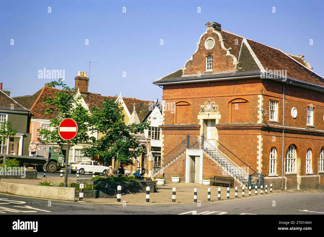 Historic buildings and the Shire Hall, Market Hill, Woodbridge, Suffolk ...