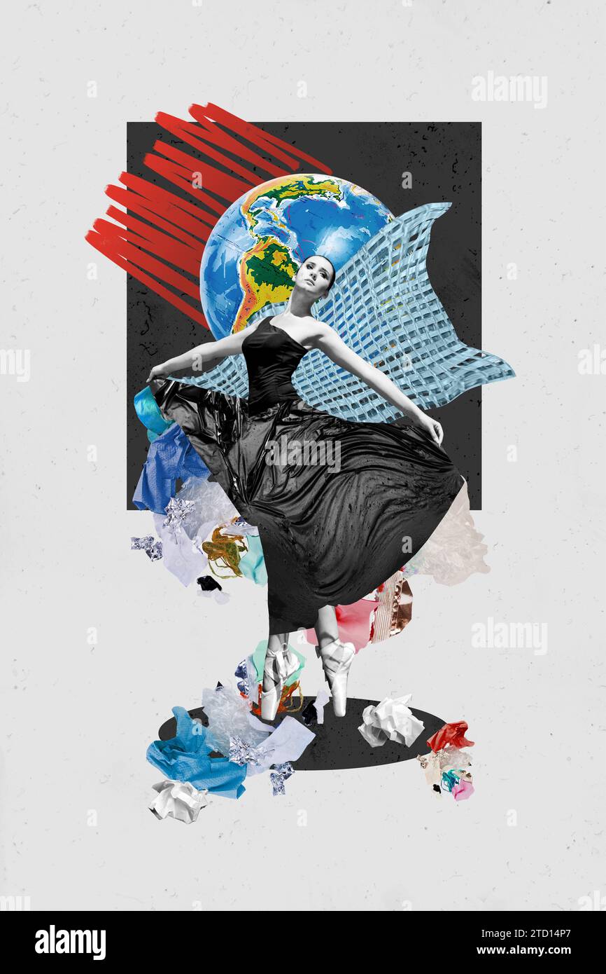 Vertical collage creative poster tragic lady attracts attention dance ...