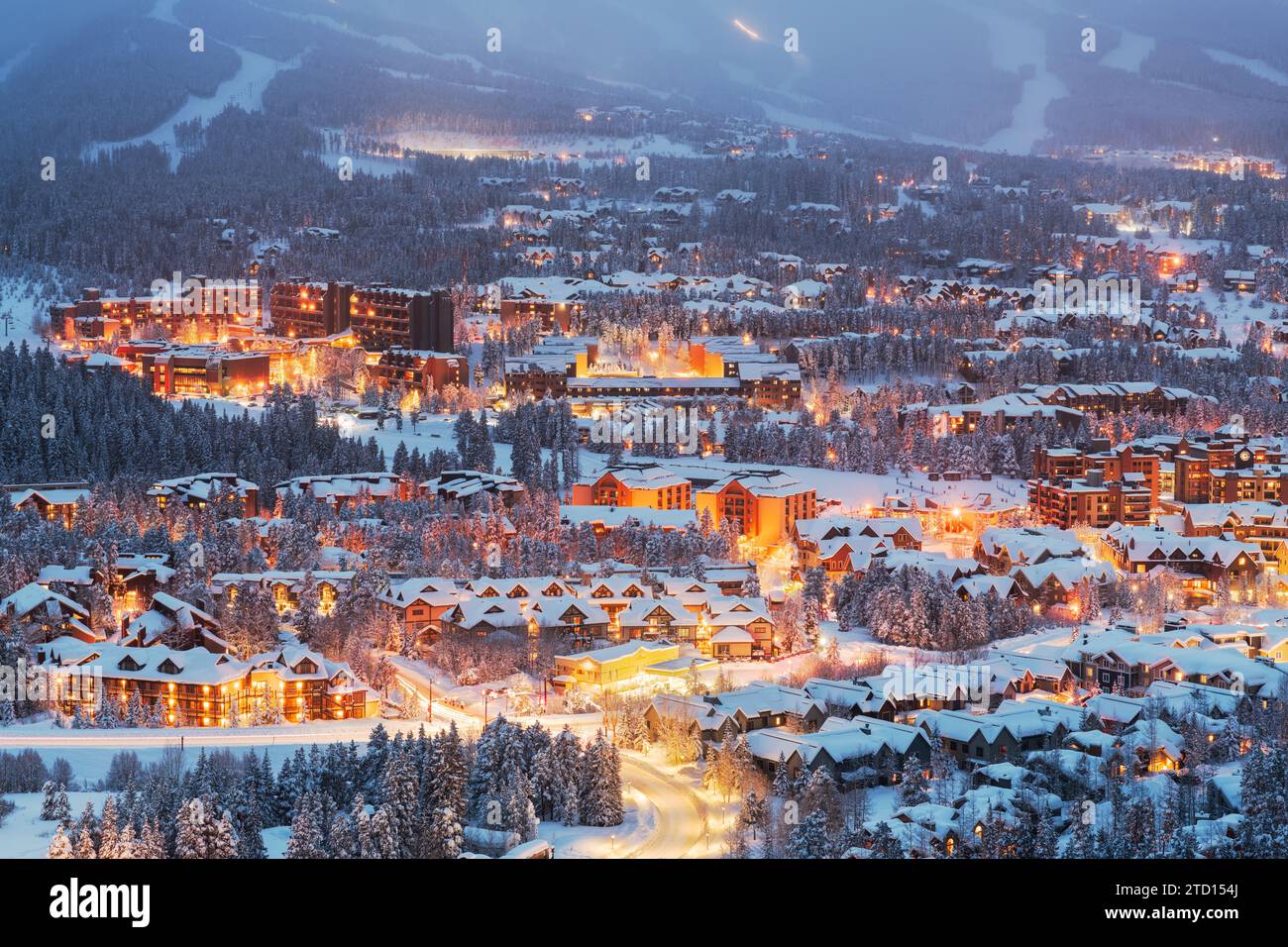 Breckenridge, Colorado, USA town skyline in winter at dusk Stock Photo ...