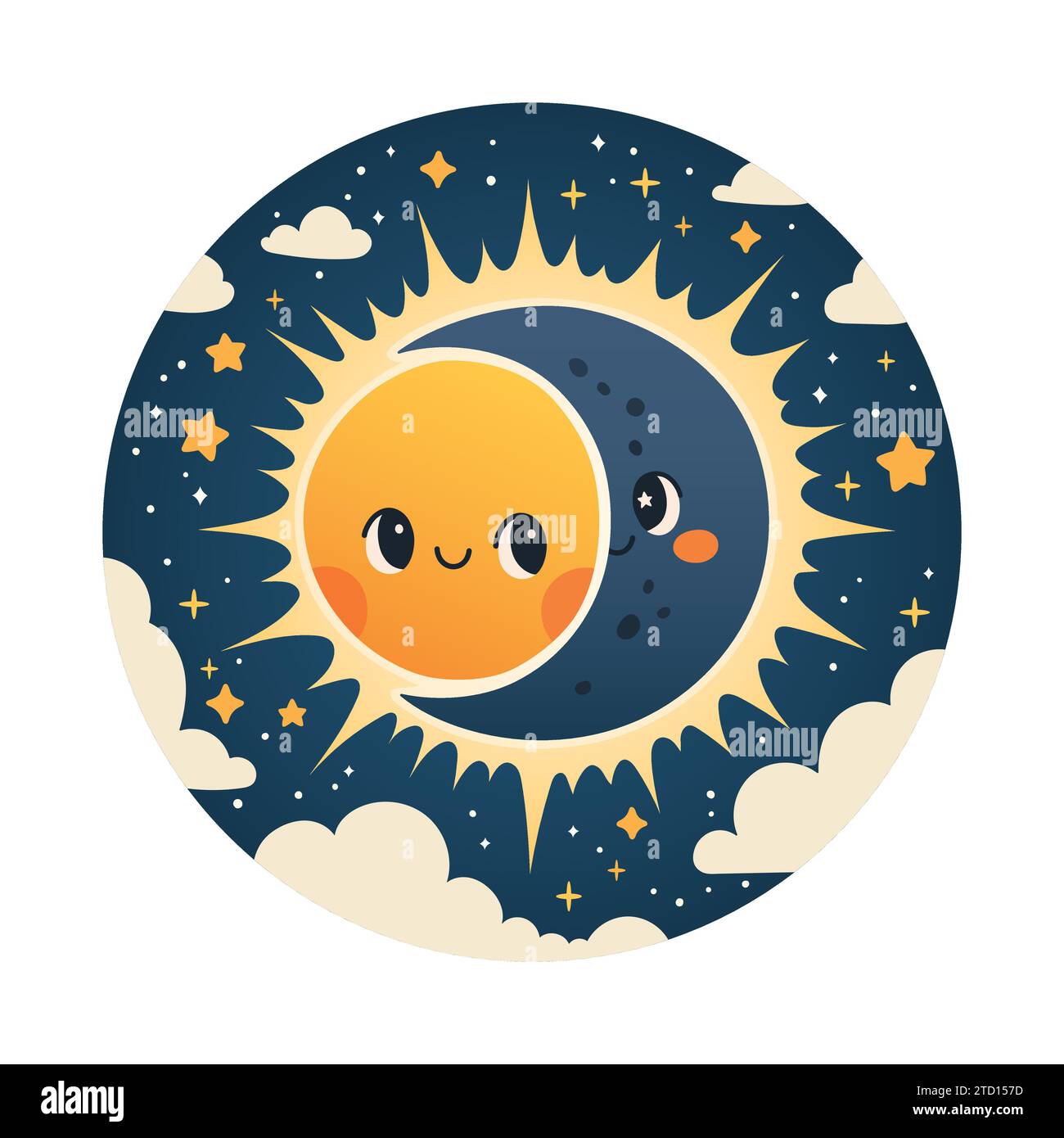 Solar Eclipse Cute illustration in flat cartoon style for kids ...