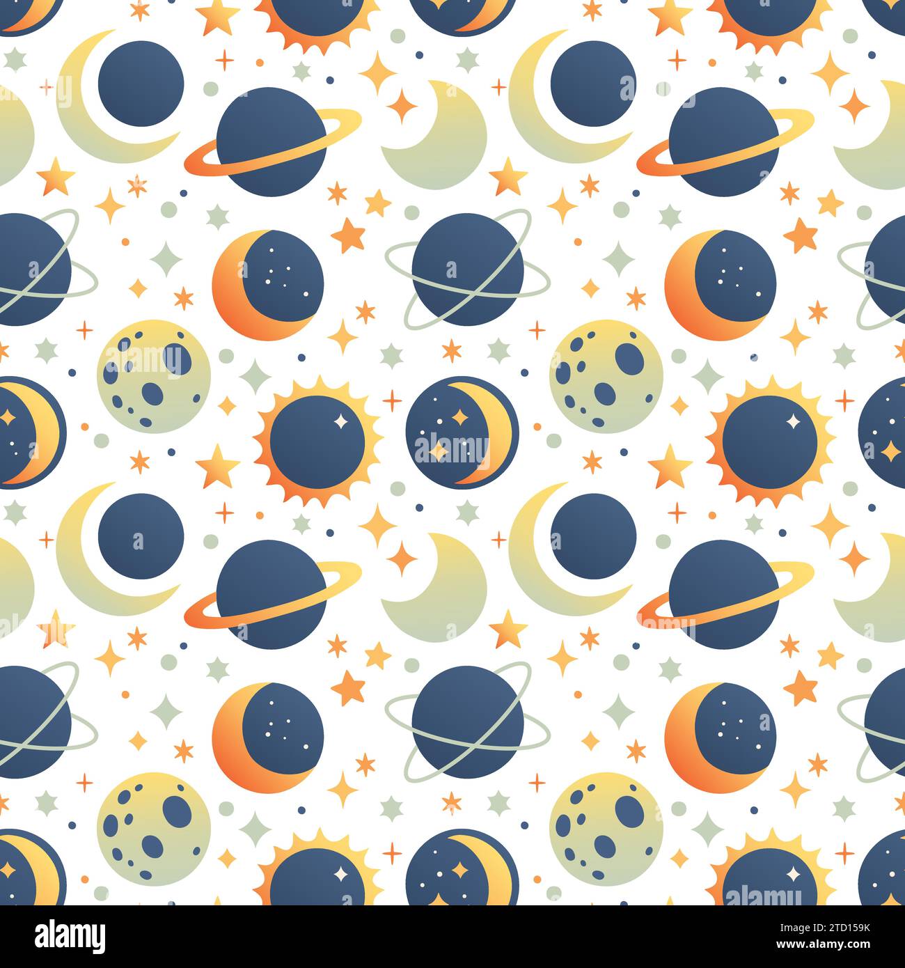 Solar Eclipse seamless pattern in flat cartoon style for kids education ...