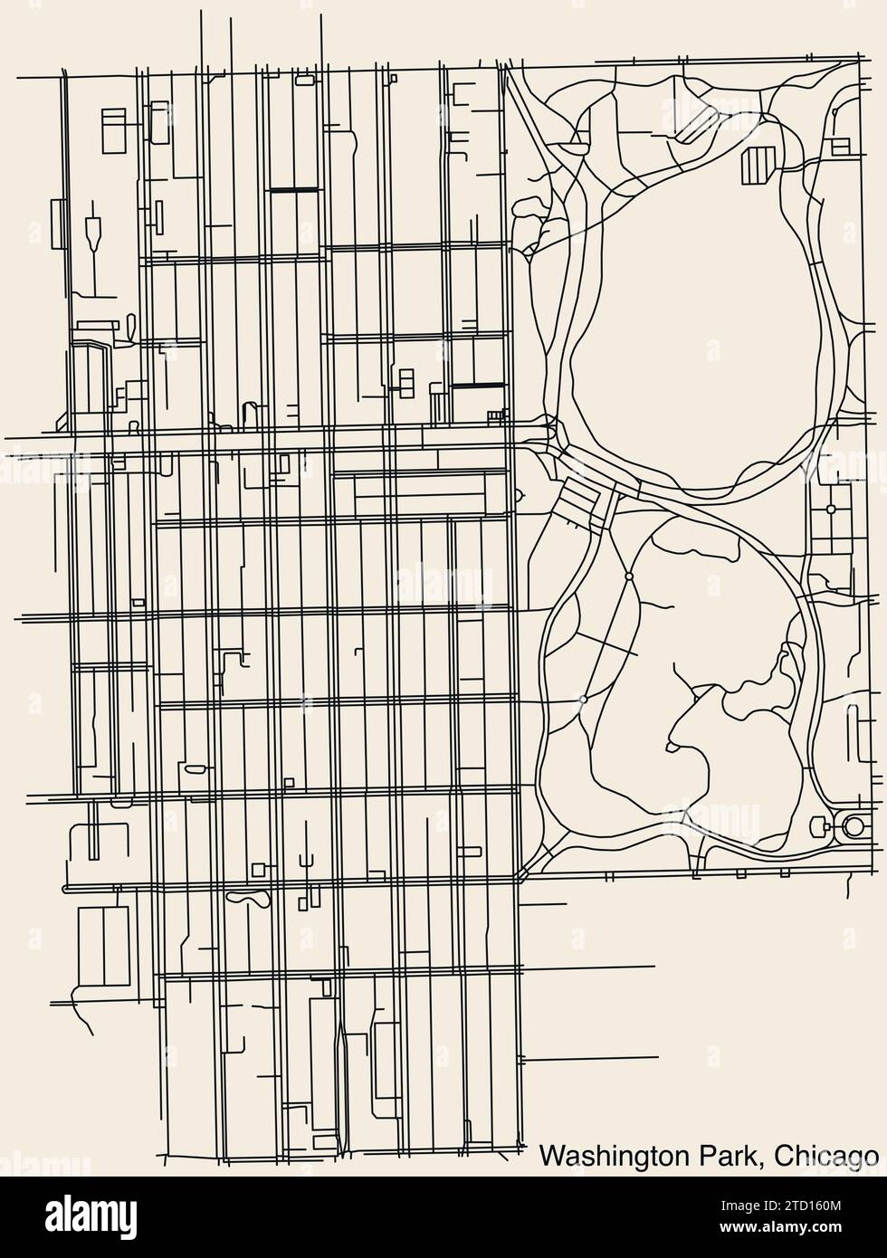 Street roads map of the WASHINGTON PARK COMMUNITY AREA, CHICAGO Stock ...
