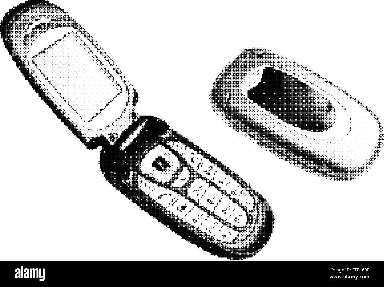 Classic retro flip mobile phone in 90s pixel style. Y2K aesthetic ...