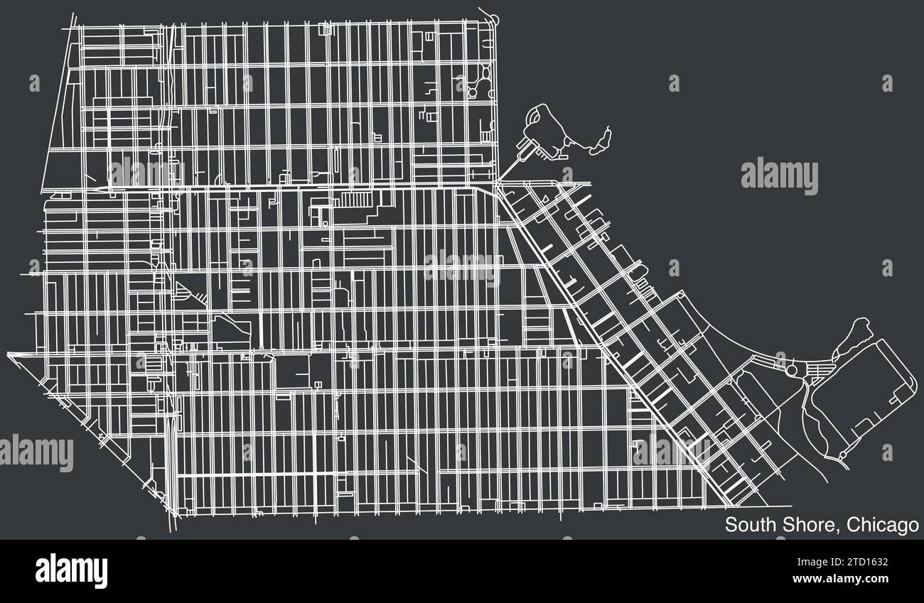 Street roads map of the SOUTH SHORE COMMUNITY AREA, CHICAGO Stock ...
