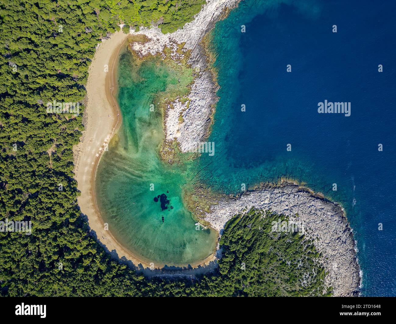 View of a beach in Mljet Island in Croatia. Small bay perfect for ...