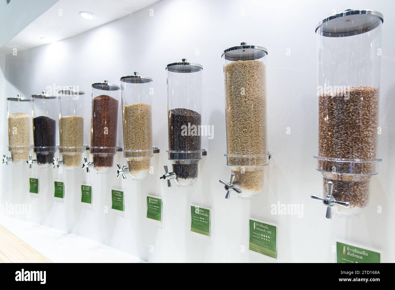 Various sorts of rice seen on display for sell during the Thailand Rice ...