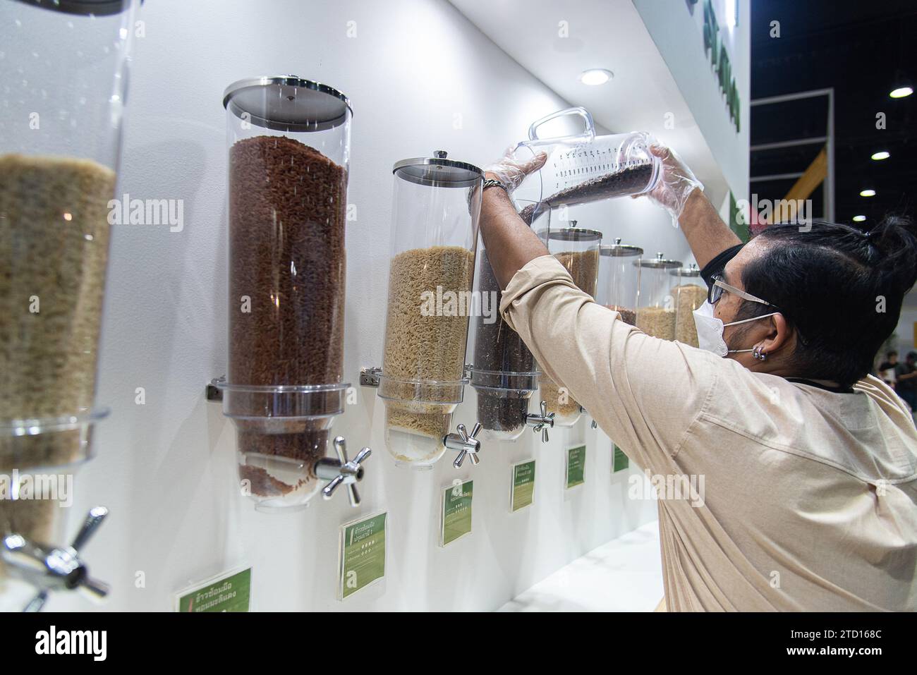 Various sorts of rice seen on display for sell during the Thailand Rice ...