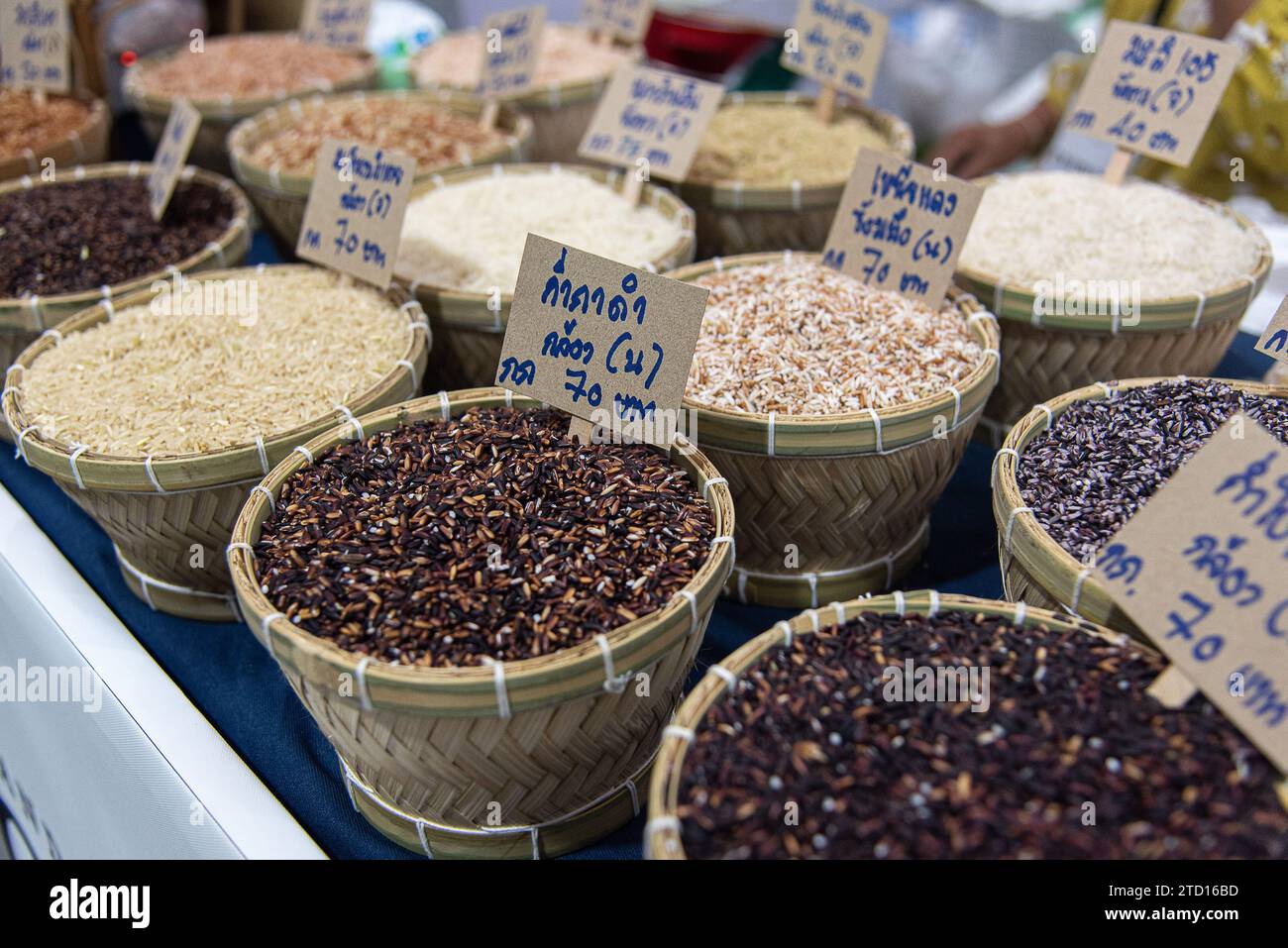 Various sorts of rice seen on display for sell during the Thailand Rice ...