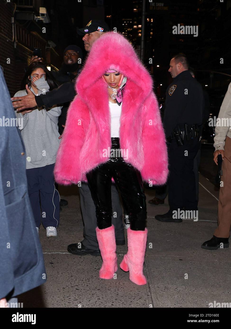 Nicki Minaj is seen in pink fur while arriving at 'The Late Show With ...