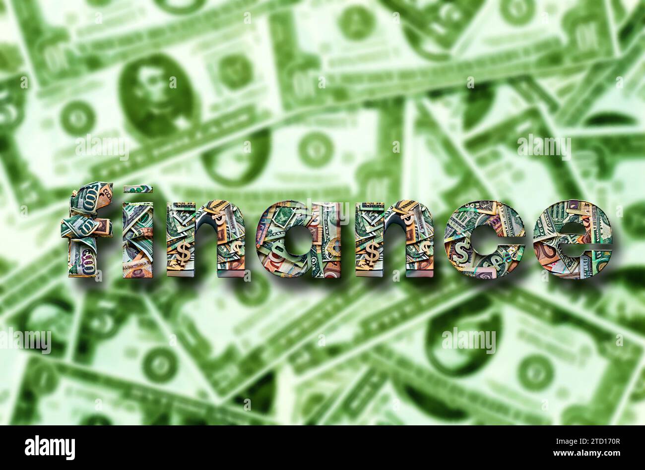 dollars background and FINANCE text filled with banknotes Stock Photo ...