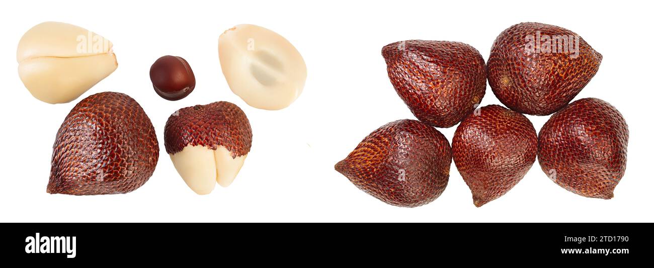 Salak snake fruit isolated on white background. Top view. Flat lay ...