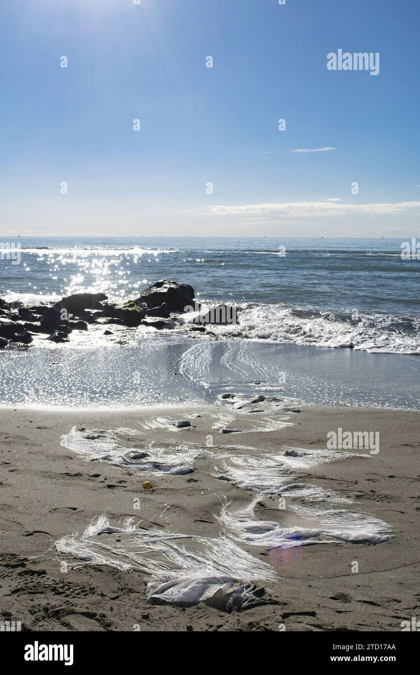 shapes and colors on the beach created from pieces of plastic Stock ...