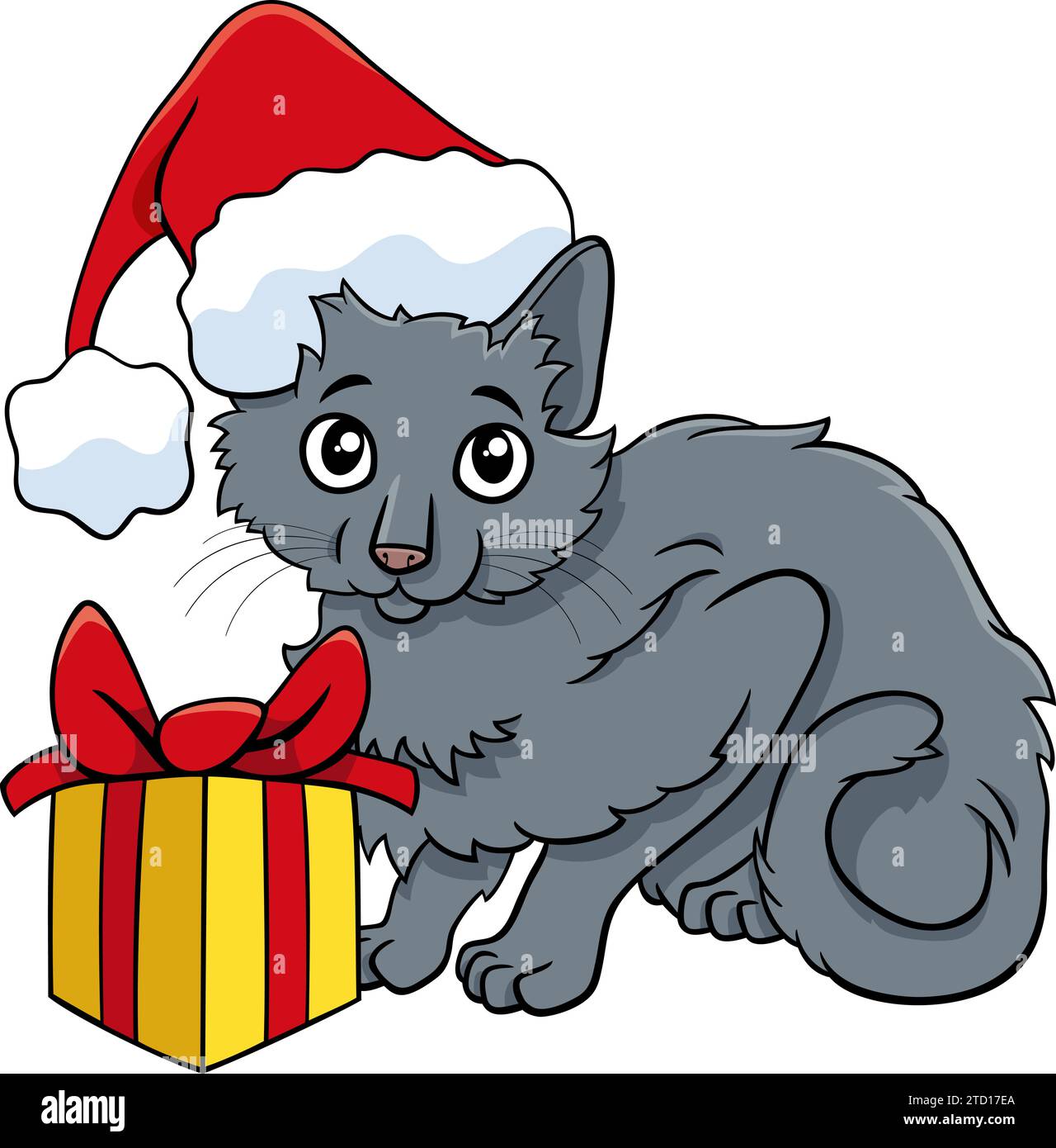 Cartoon illustration of cat character with present on Christmas time ...