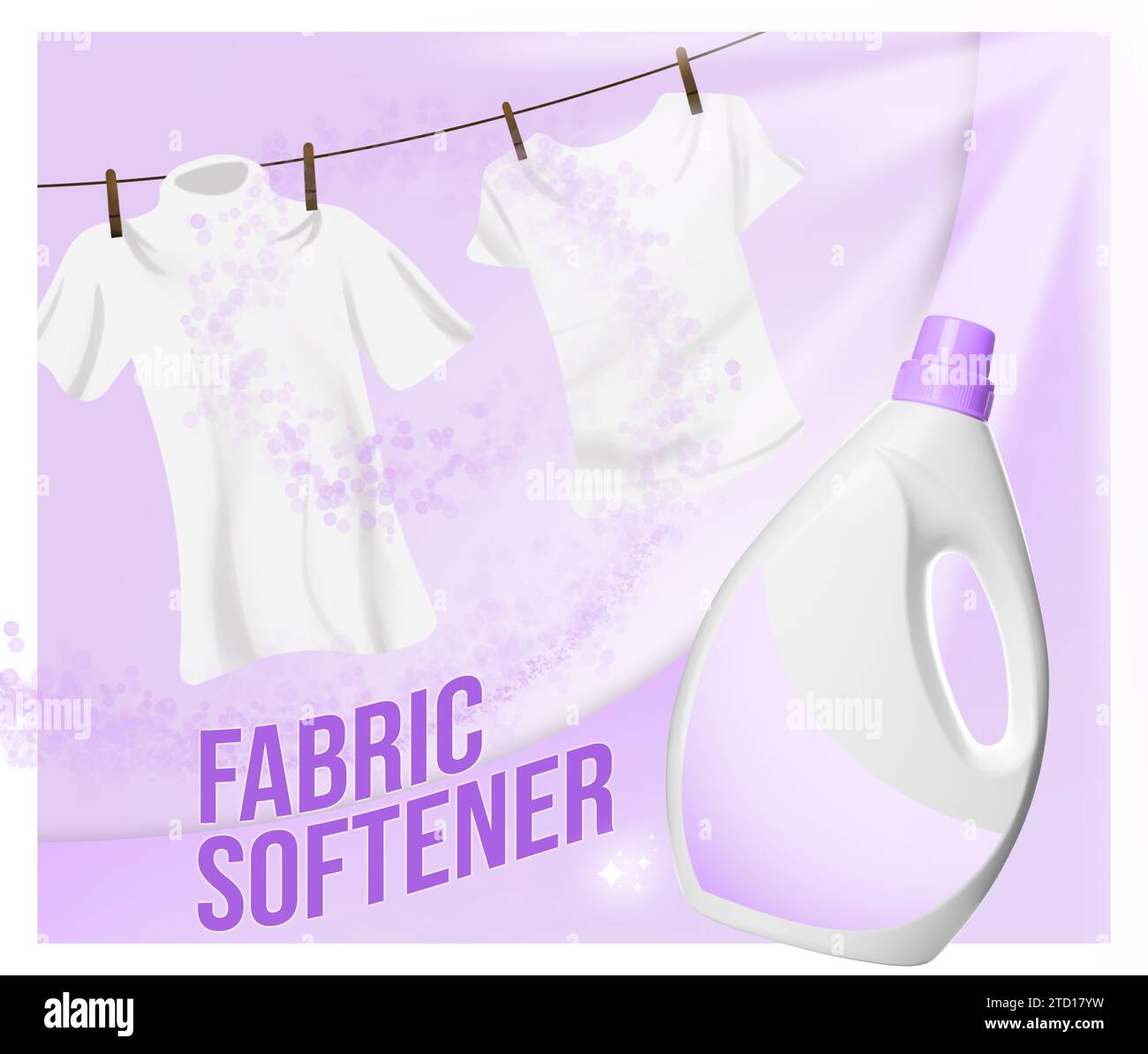 Fabric softener advertising design. Bottle of conditioner and rope with ...