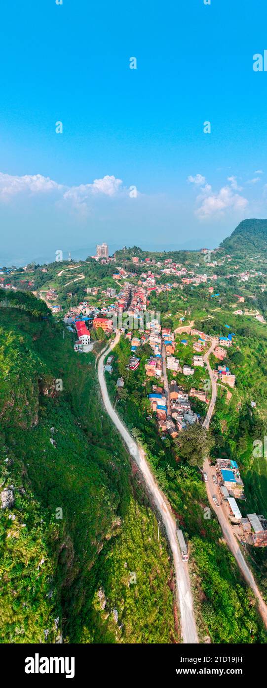 Aerial view of Bandipur from Thani mai temple hill. Nepal. Main street ...